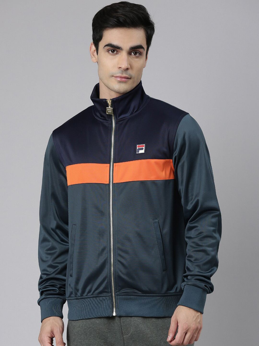 Buy FILA Men Green Navy Blue Colourblocked Sporty Jacket - Jackets for ...