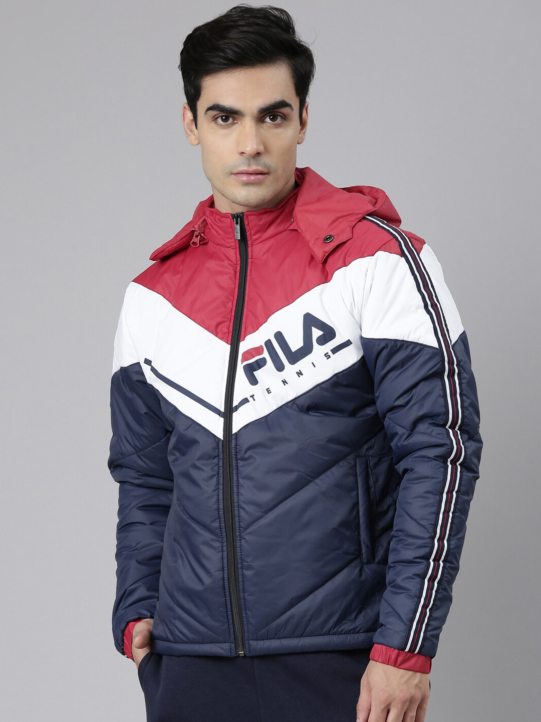 Buy FILA Men Blue Red Colourblocked Puffer Jacket - Jackets for Men ...