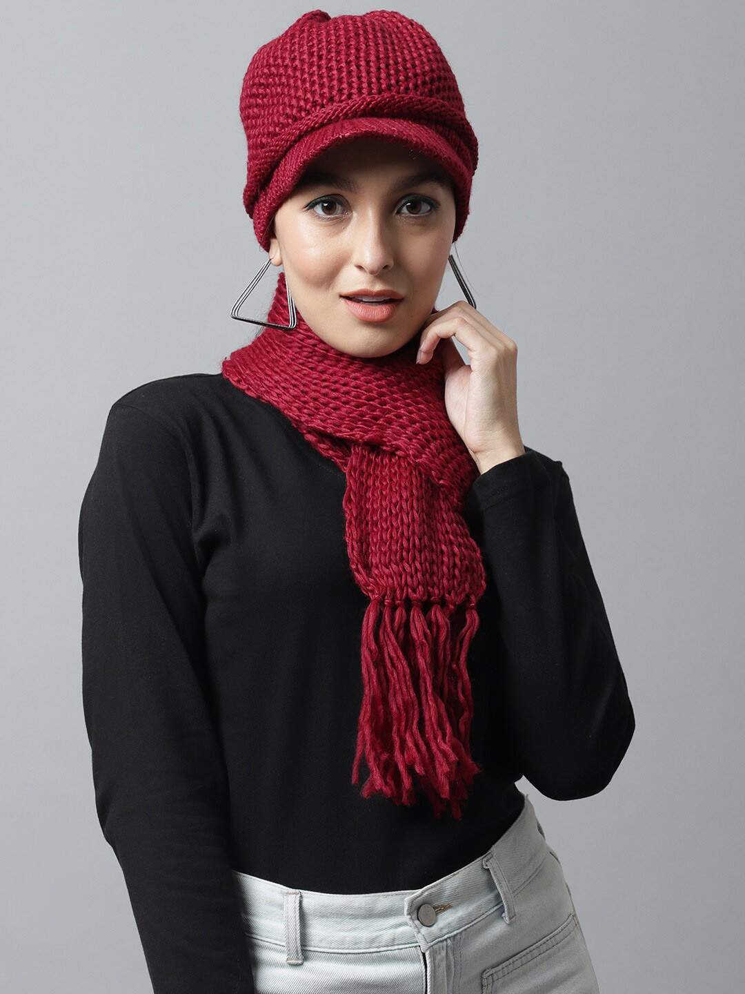 Buy LOOM LEGACY Women Red Visor Cap With Muffler - Caps for Women ...