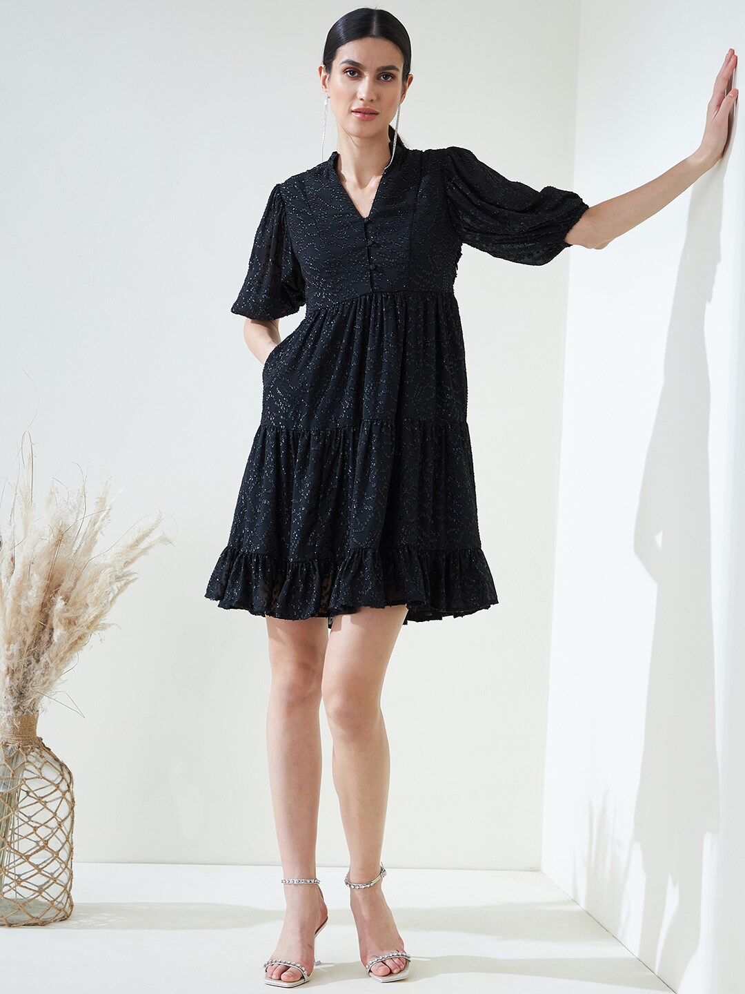 Buy Femella Women Black Tiered A Line Dress Dresses For Women