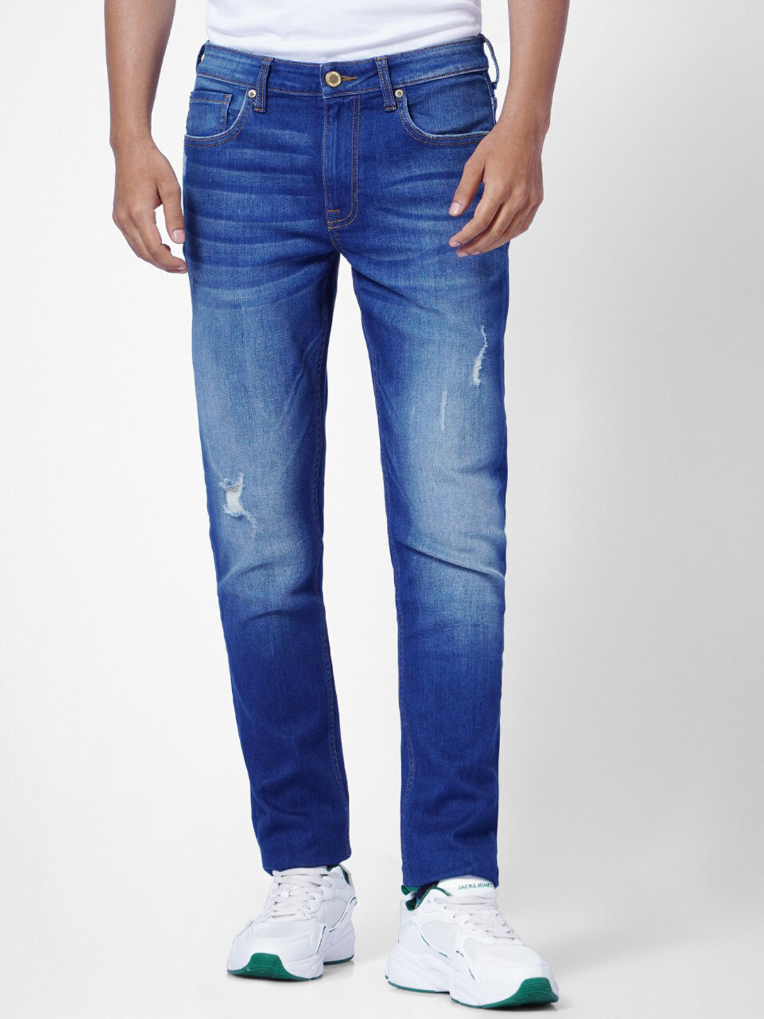 Buy Jack & Jones Men Blue Slim Fit Low Distress Heavy Fade Jeans ...
