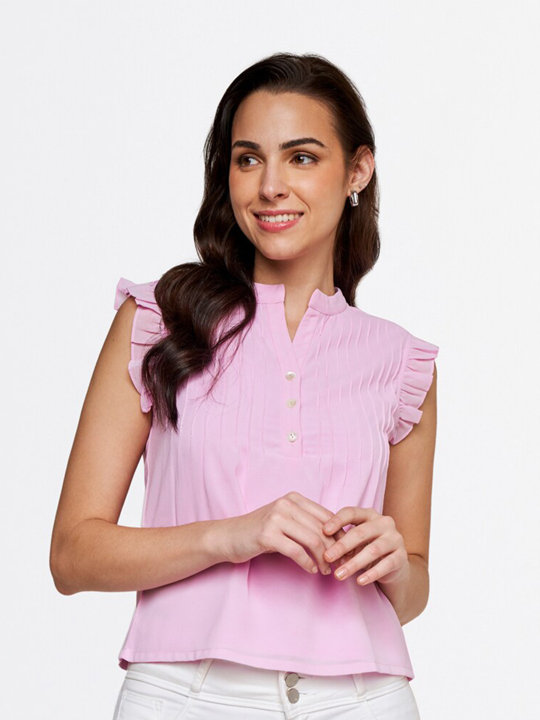 Buy AND Pink Mandarin Collar Top - Tops for Women 20837590 | Myntra