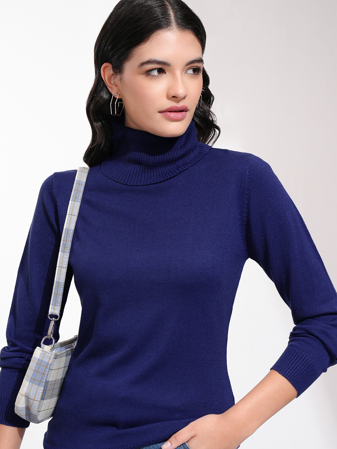 Buy Tokyo Talkies Women Navy Blue Turtle Neck Acrylic Pullover Sweater ...