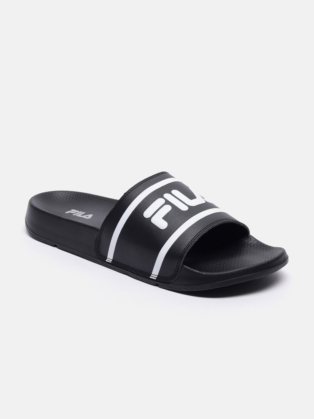 Buy FILA Men Black & White Printed Rubber Sliders - Flip Flops for Men ...