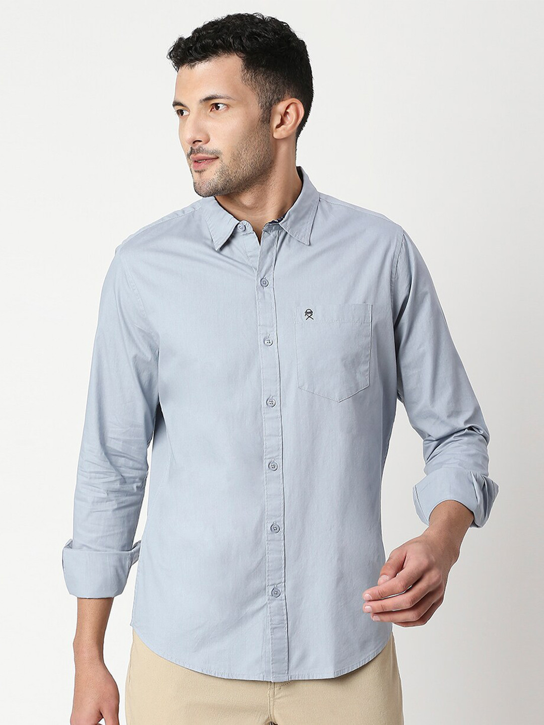 Buy Thomas Scott Men Grey Pure Cotton Slim Fit Casual Shirt - Shirts ...