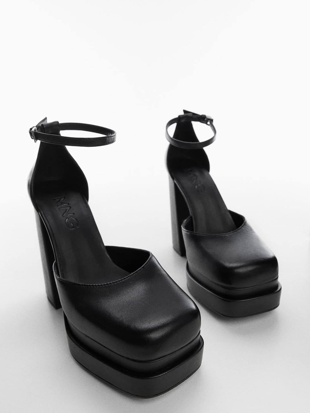 Buy MANGO Black Leather Block Heel Pumps - Heels for Women 20840808 ...
