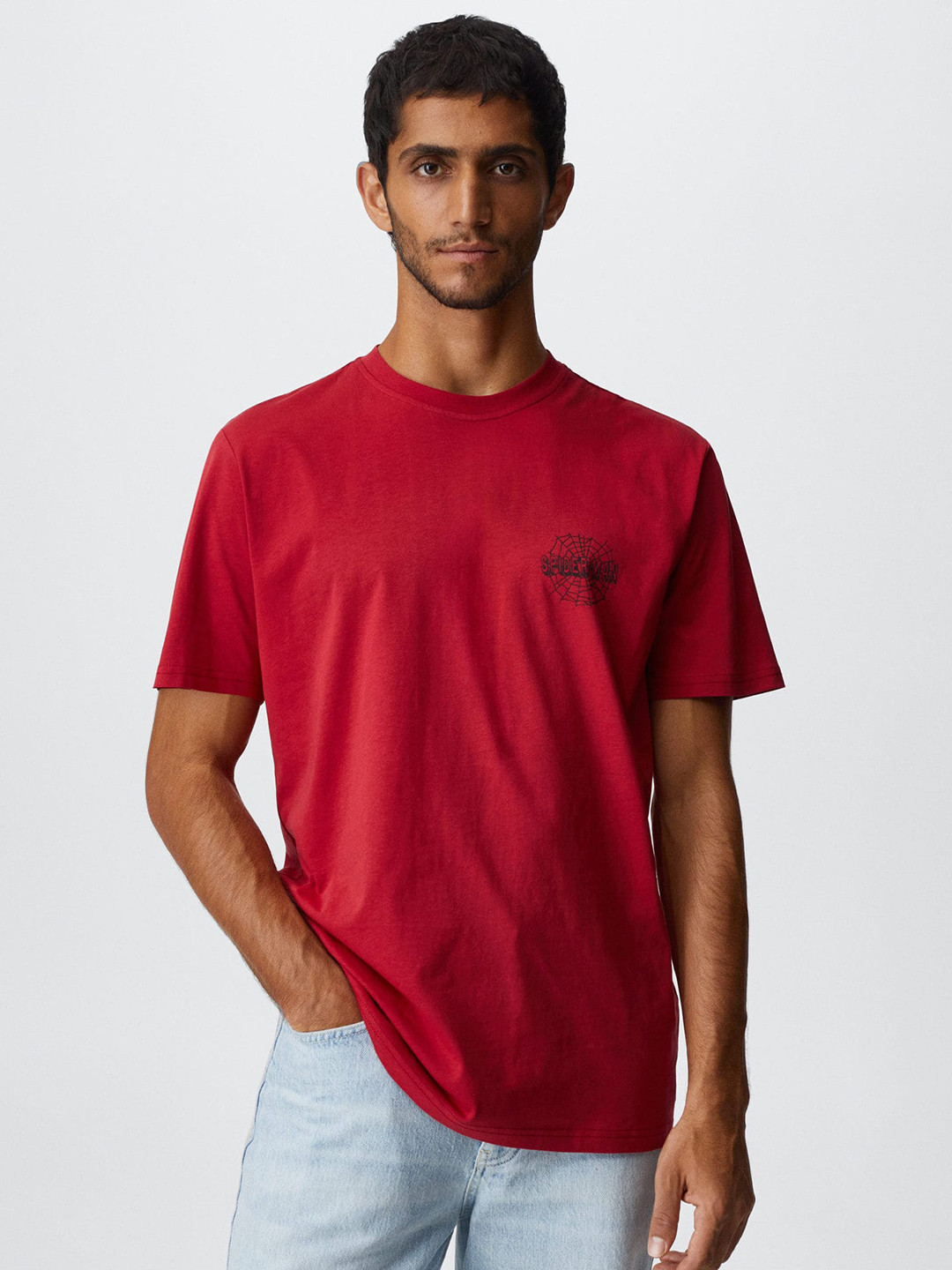Buy MANGO MAN Red Spider Man Printed Pure Cotton T Shirt - Tshirts for ...