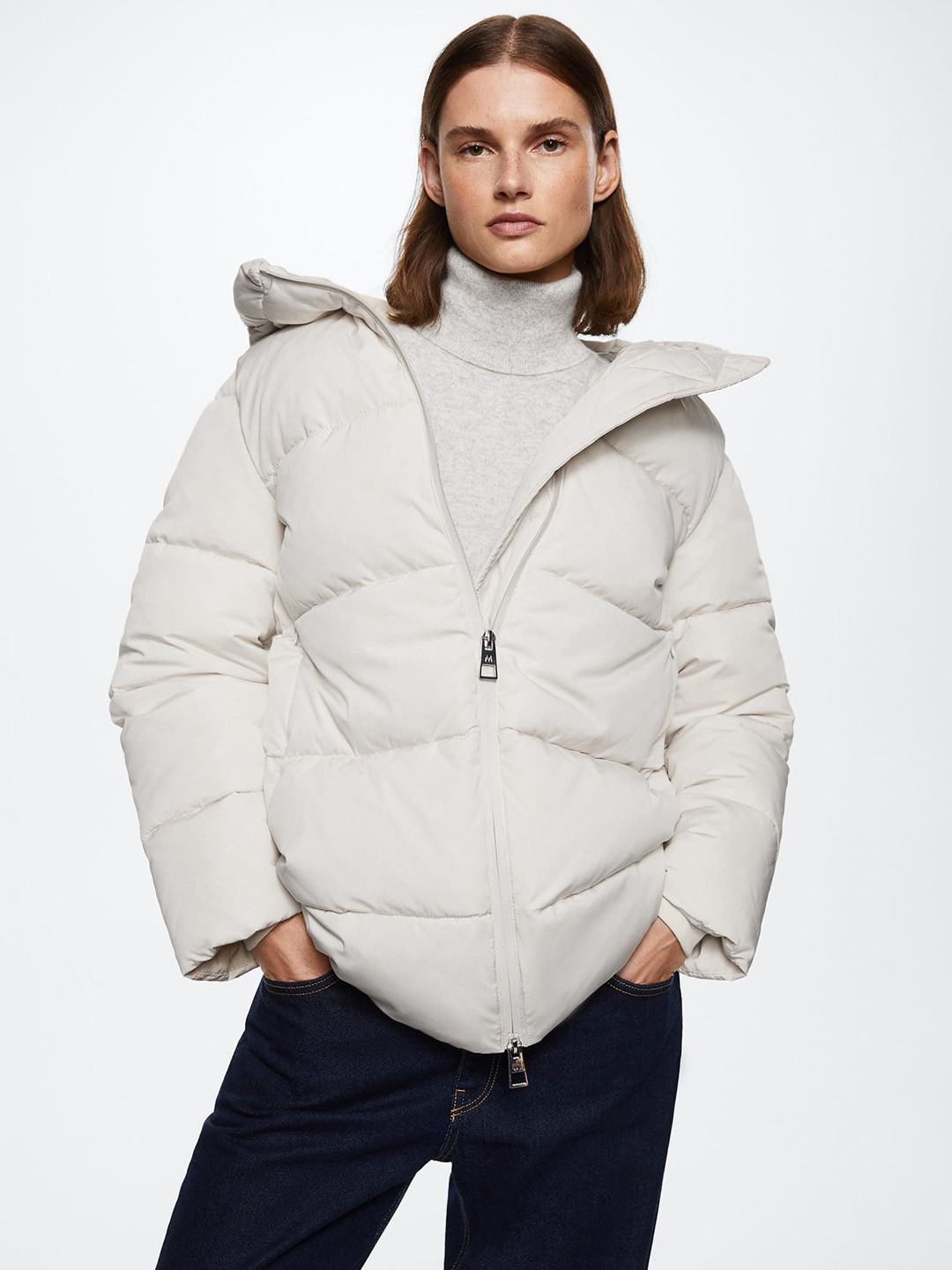 Buy MANGO Women Off White Water Resistant Padded Sustainable Jacket ...