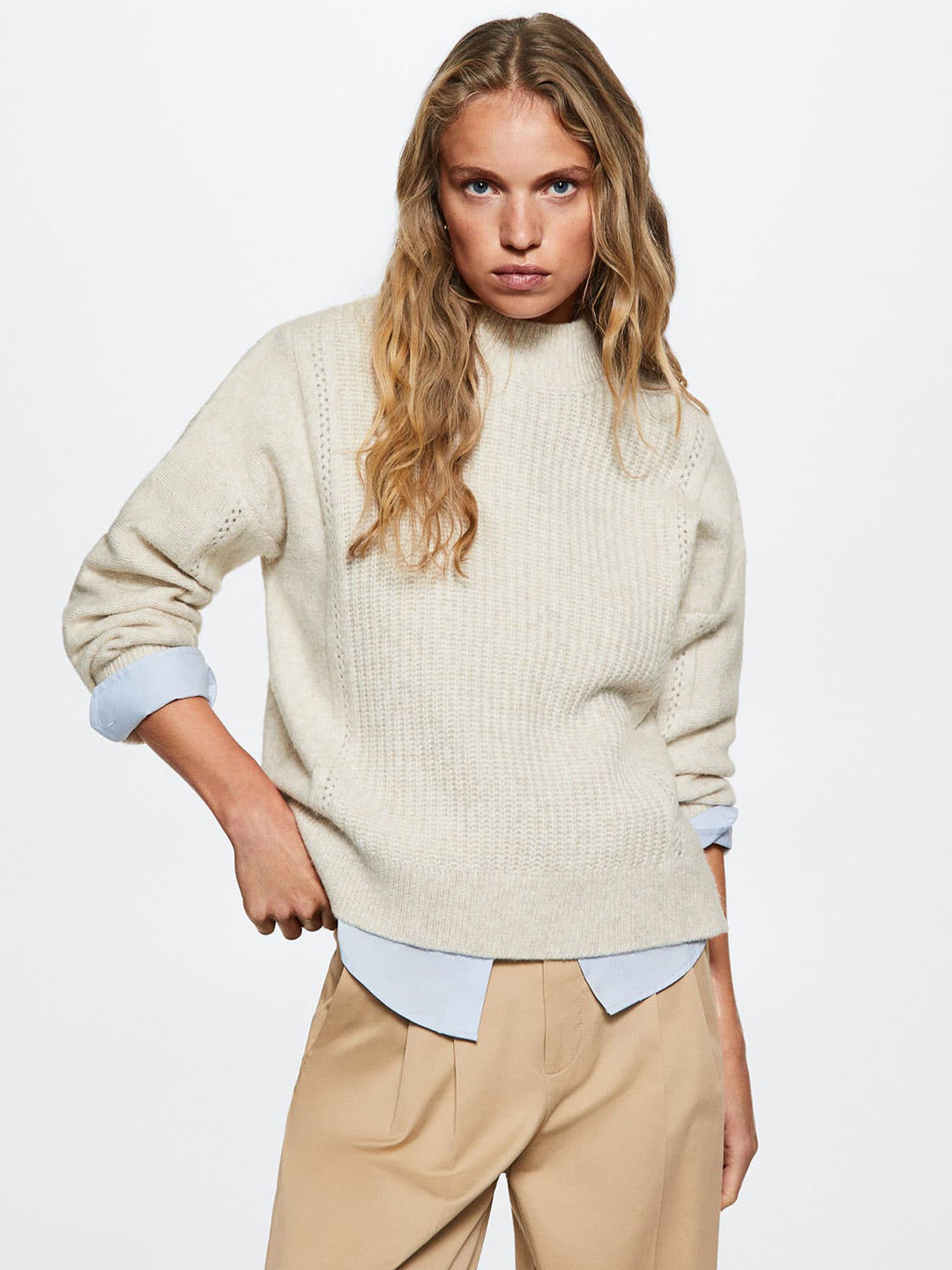Buy MANGO Women Off White Ribbed Sustainable Pullover - Sweaters for ...
