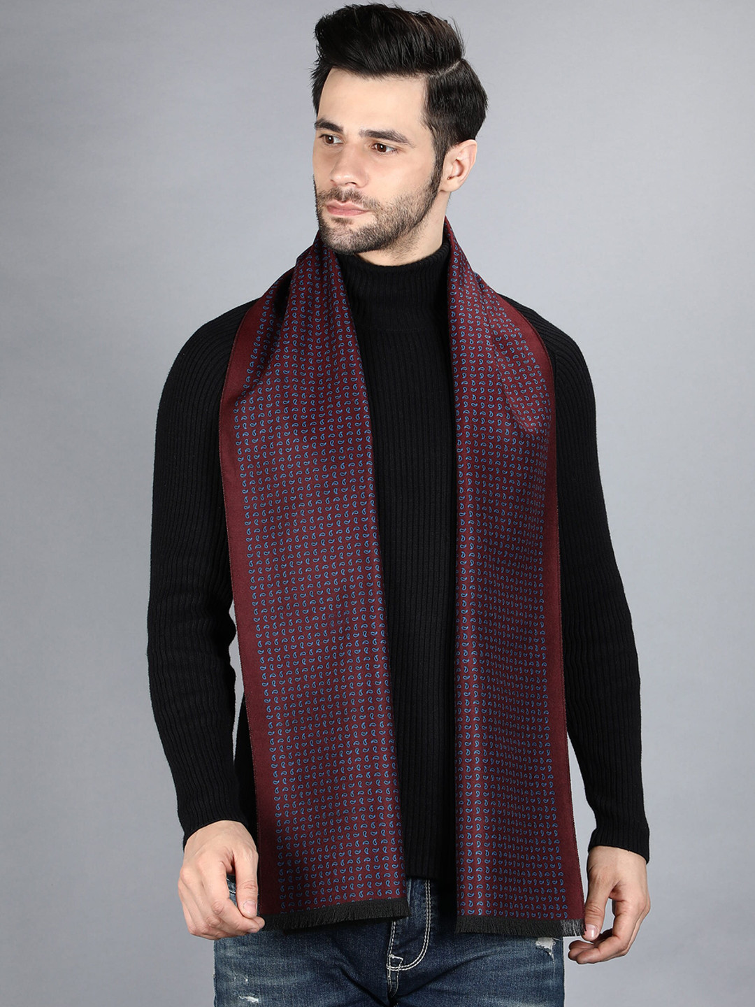 Buy Alvaro Castagnino Men Maroon & Blue Printed Acrylic Muffler ...