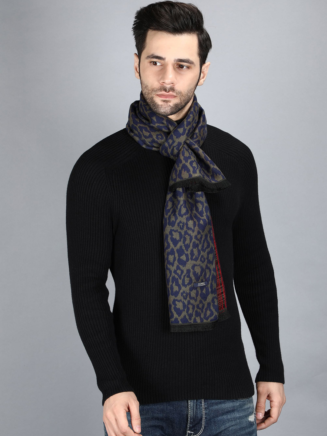 Buy Alvaro Castagnino Men Navy Blue & Grey Animal Printed Merino Wool ...