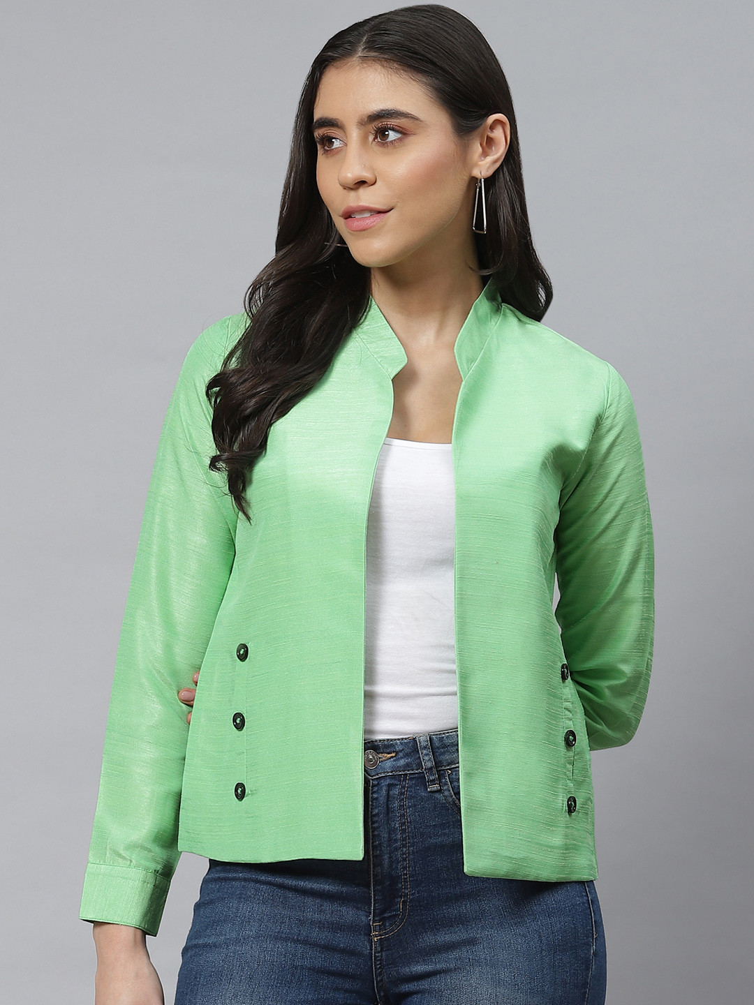 Buy Cottinfab Women Green Open Front Jacket - Jackets for Women ...