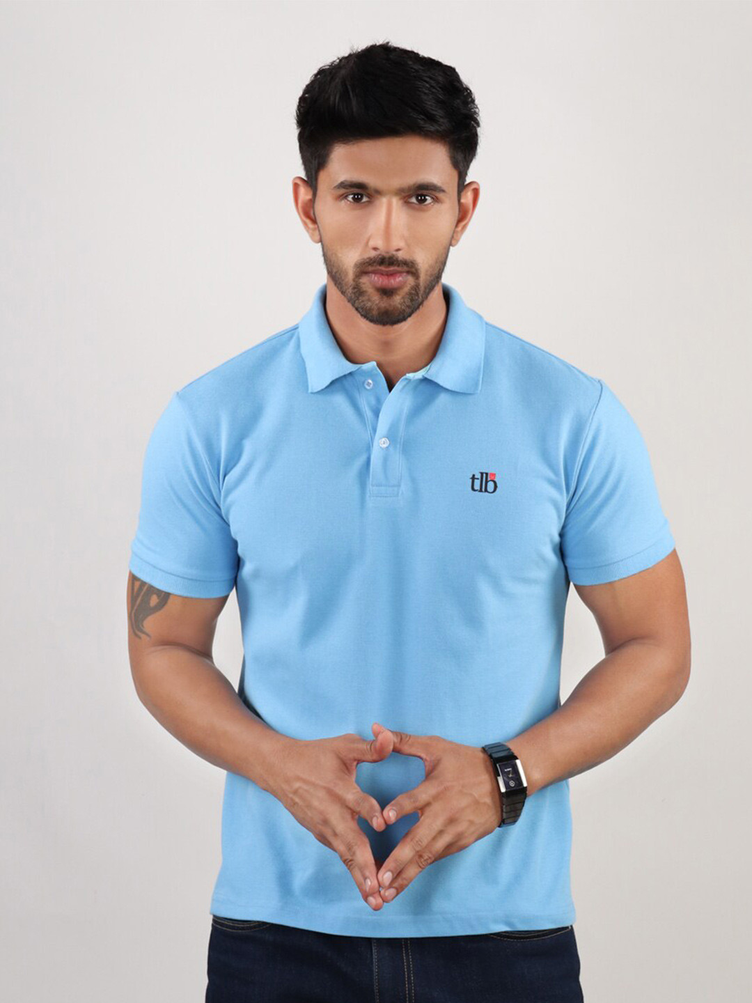 Buy The Label Bar Men Blue Solid Polo Collar T Shirt - Tshirts for Men ...