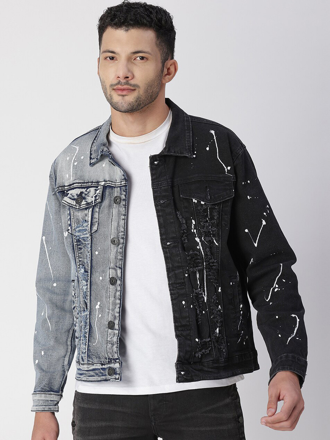 Buy WAIMEA Men Black Blue Washed Cotton Denim Jacket - Jackets for Men ...