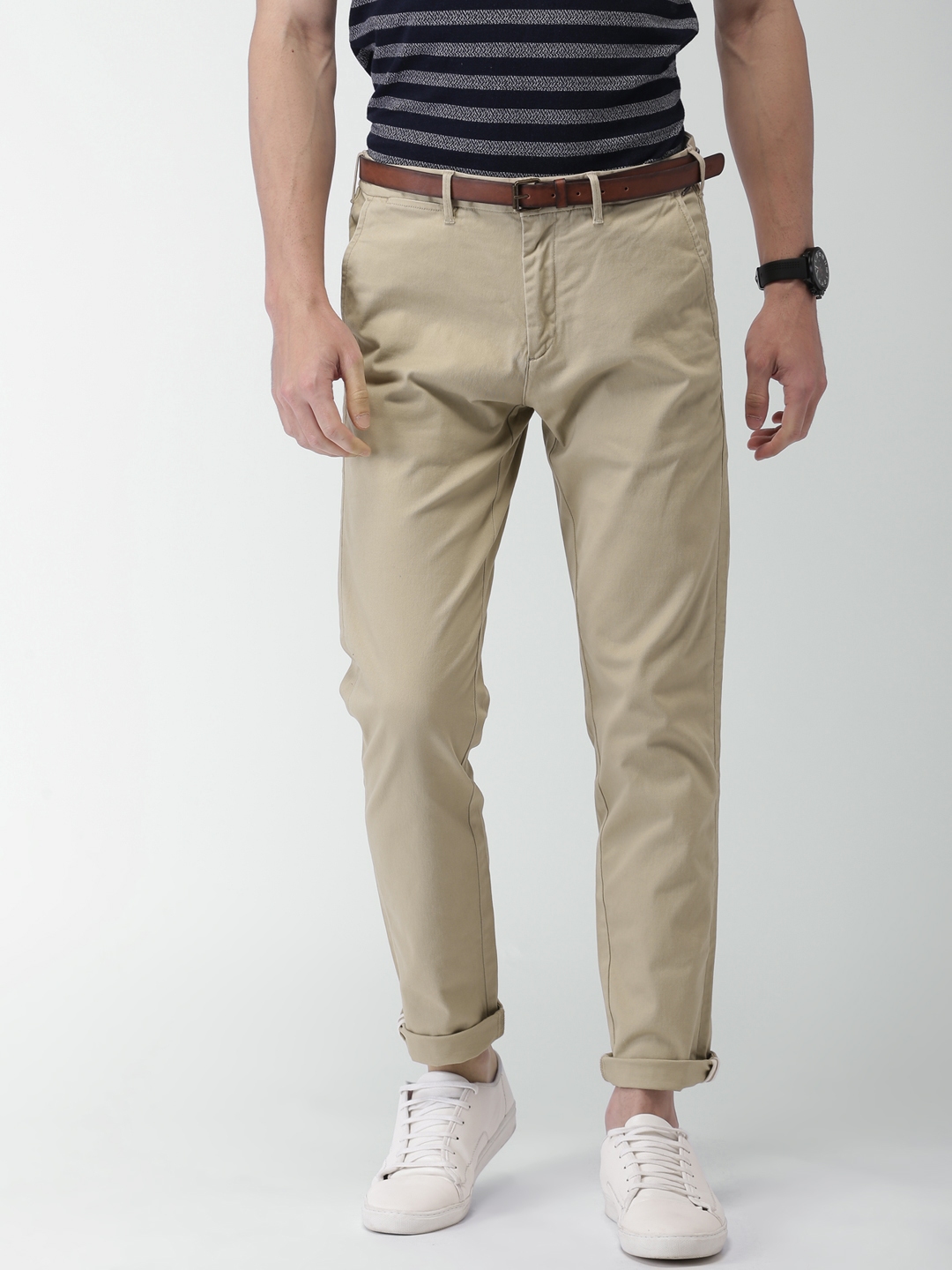 Buy Scotch & Soda Men Beige Slim Fit Solid Chinos - Trousers for Men ...
