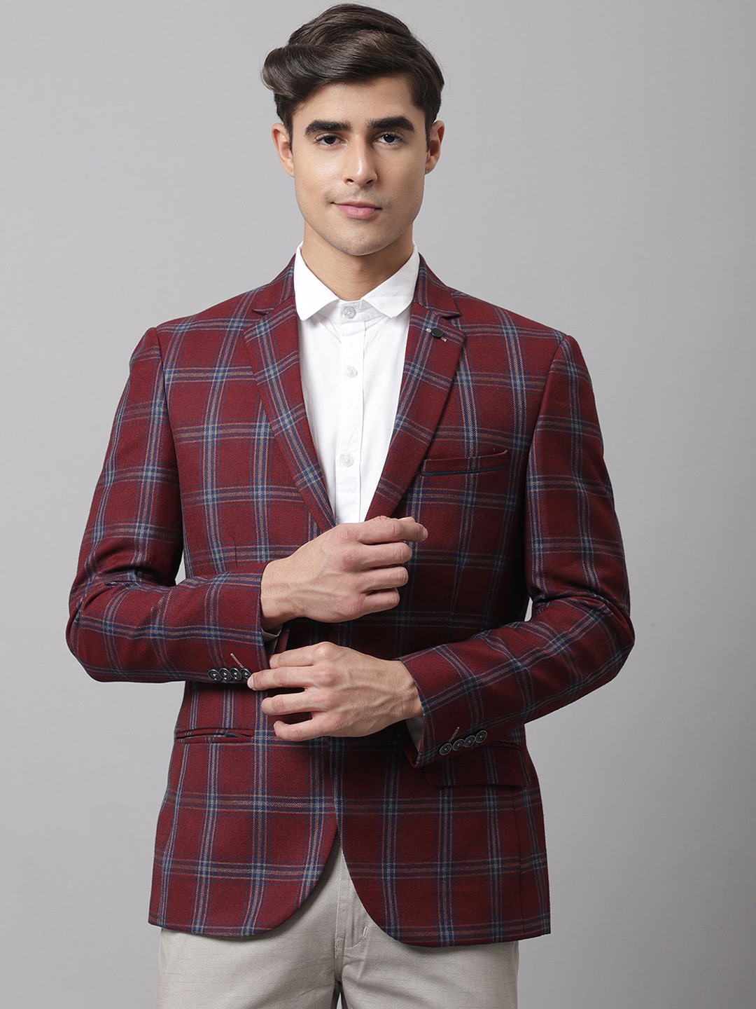 Buy Cantabil Men Maroon Checked Single Breasted Formal Blazer - Blazers ...
