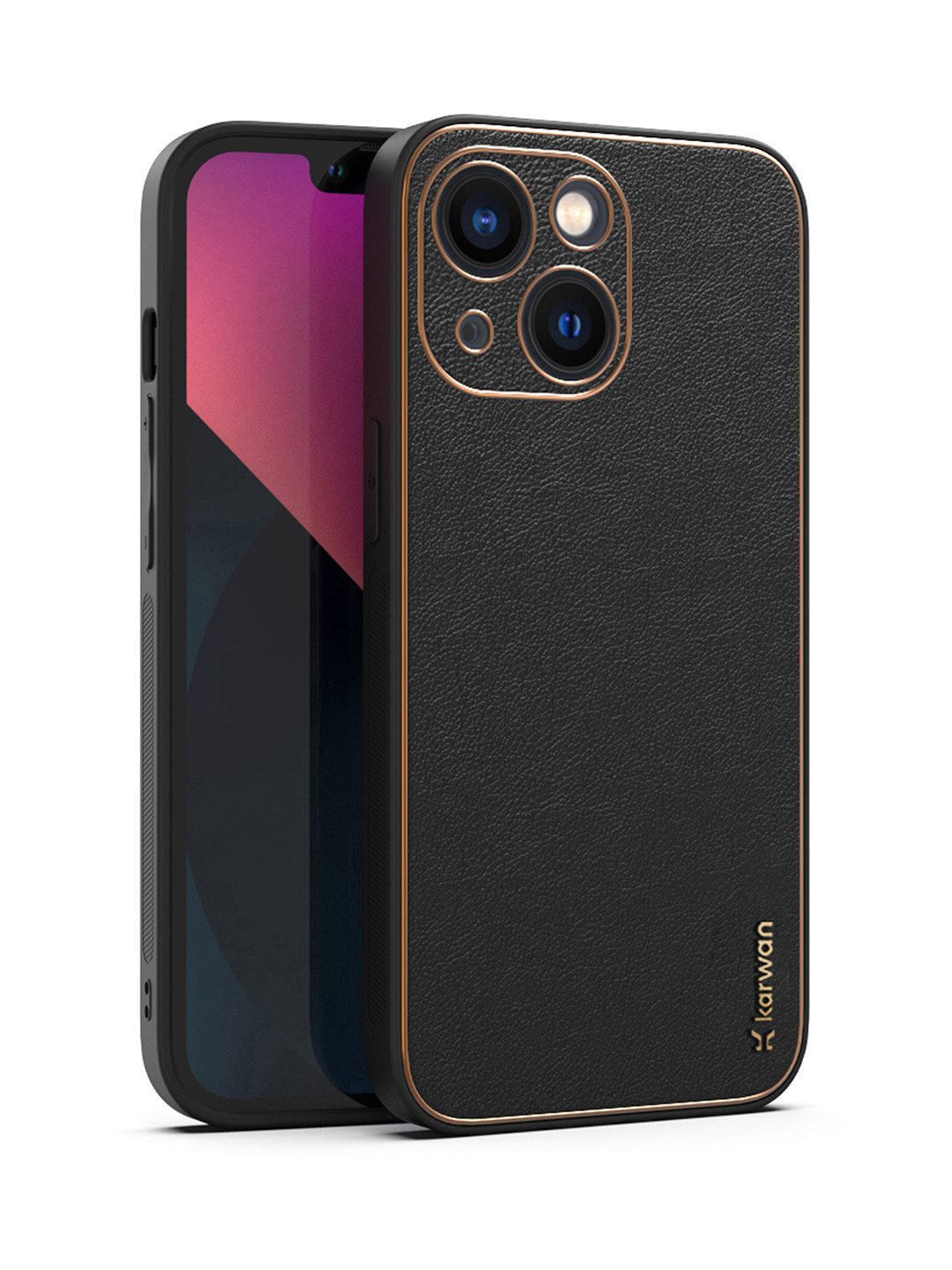 Buy Karwan Black & Gold Leather IPhone 13 Mini Phone Back Cover ...