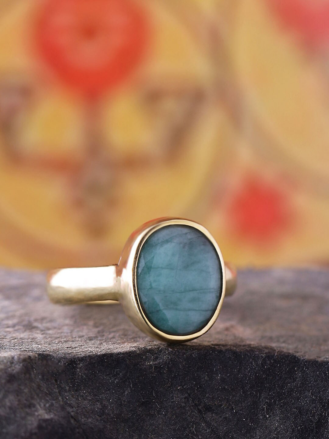 Buy Voylla Men Gold Plated Green Emerald Stoned Ratti Ashtadhatu Rashi ...