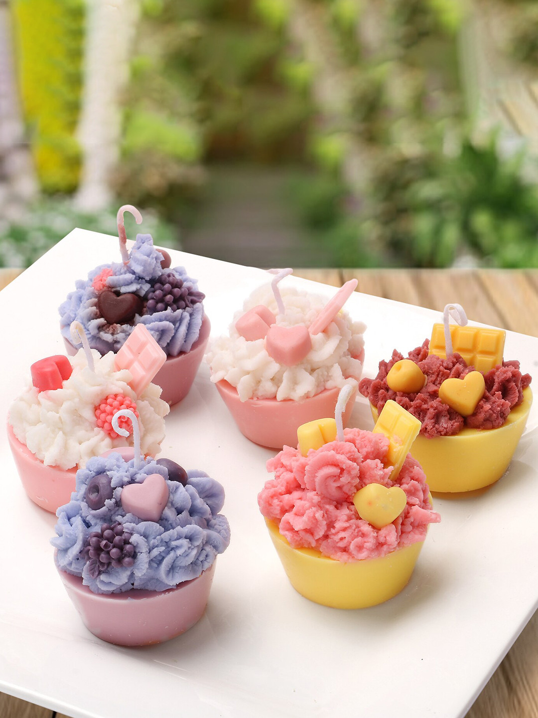 Buy ZAPATOZ Set Of 6 Yellow & Pink Textured Cup Cake Candles - Candles ...