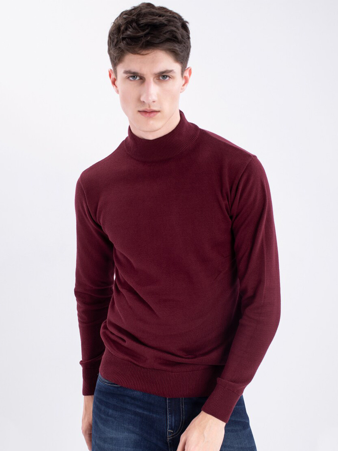 Buy Snitch Men Maroon Turtle Neck Cotton Sweater - Sweaters for Men ...