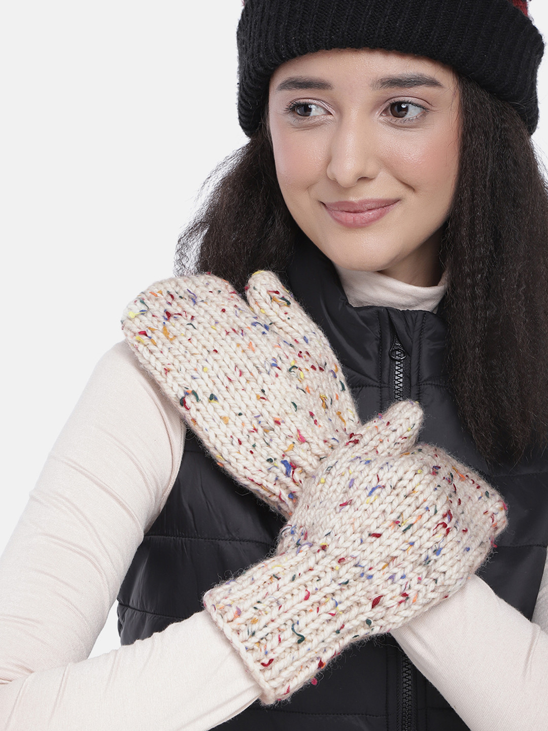 Buy Magic Needles Unisex Beige Handmade Fingerless Gloves - Gloves for ...