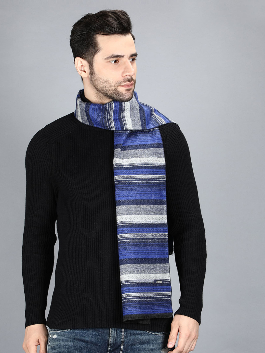 Buy Alvaro Castagnino Men Blue & Grey Striped Wool Muffler - Mufflers for Men 20856526 | Myntra