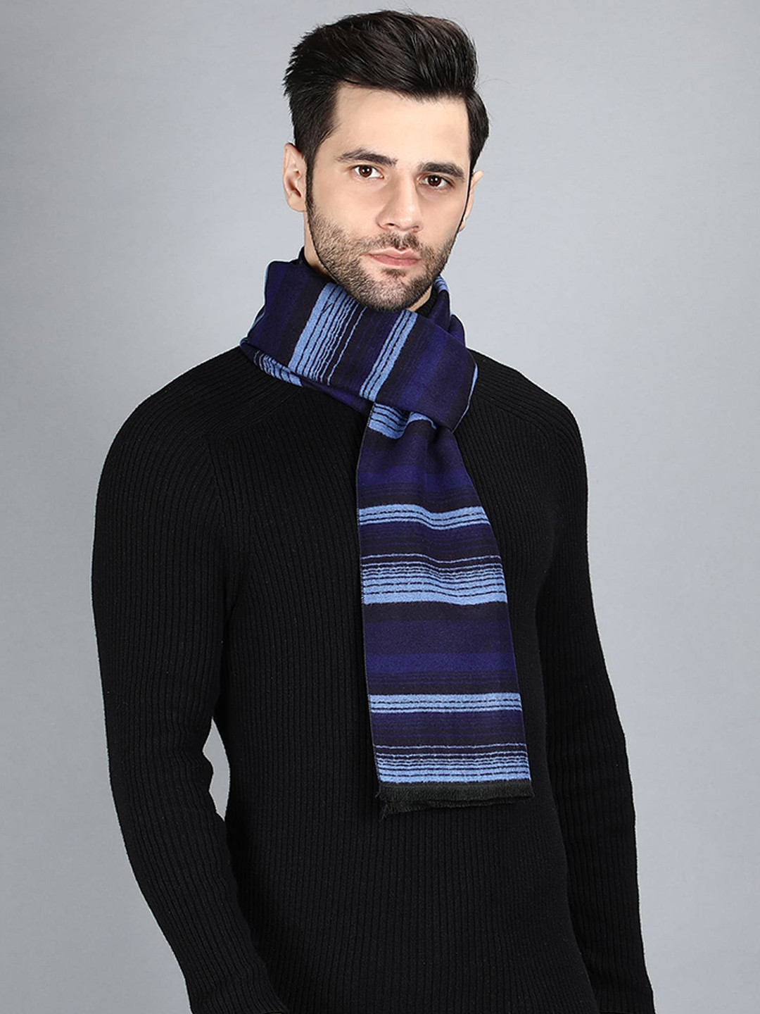 Buy Alvaro Castagnino Men Blue & Navy Blue Striped Wool Muffler ...