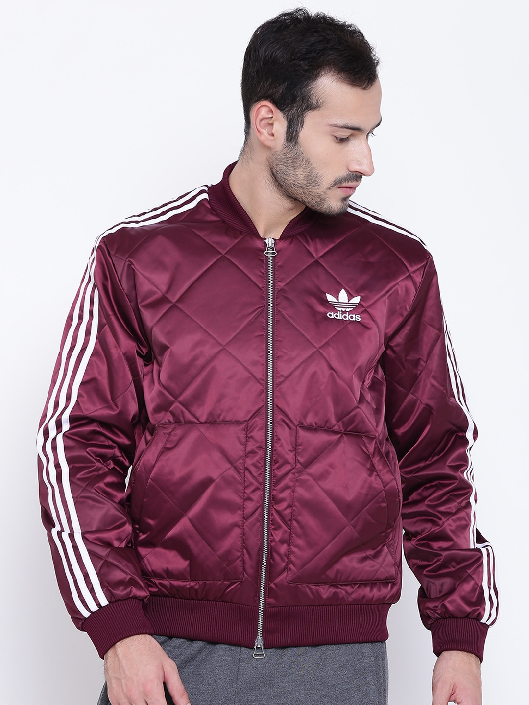 Buy ADIDAS Originals Men Burgundy SuperStar PRE Solid Quilted Jacket ...