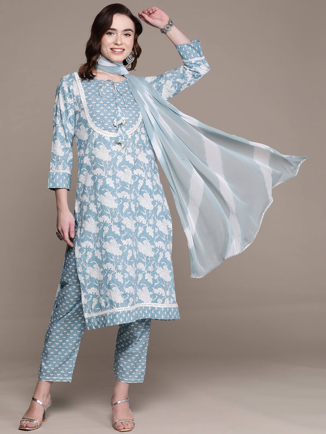 Buy Anubhutee Women Blue Ethnic Motifs Printed Tassel Detail Kurta With