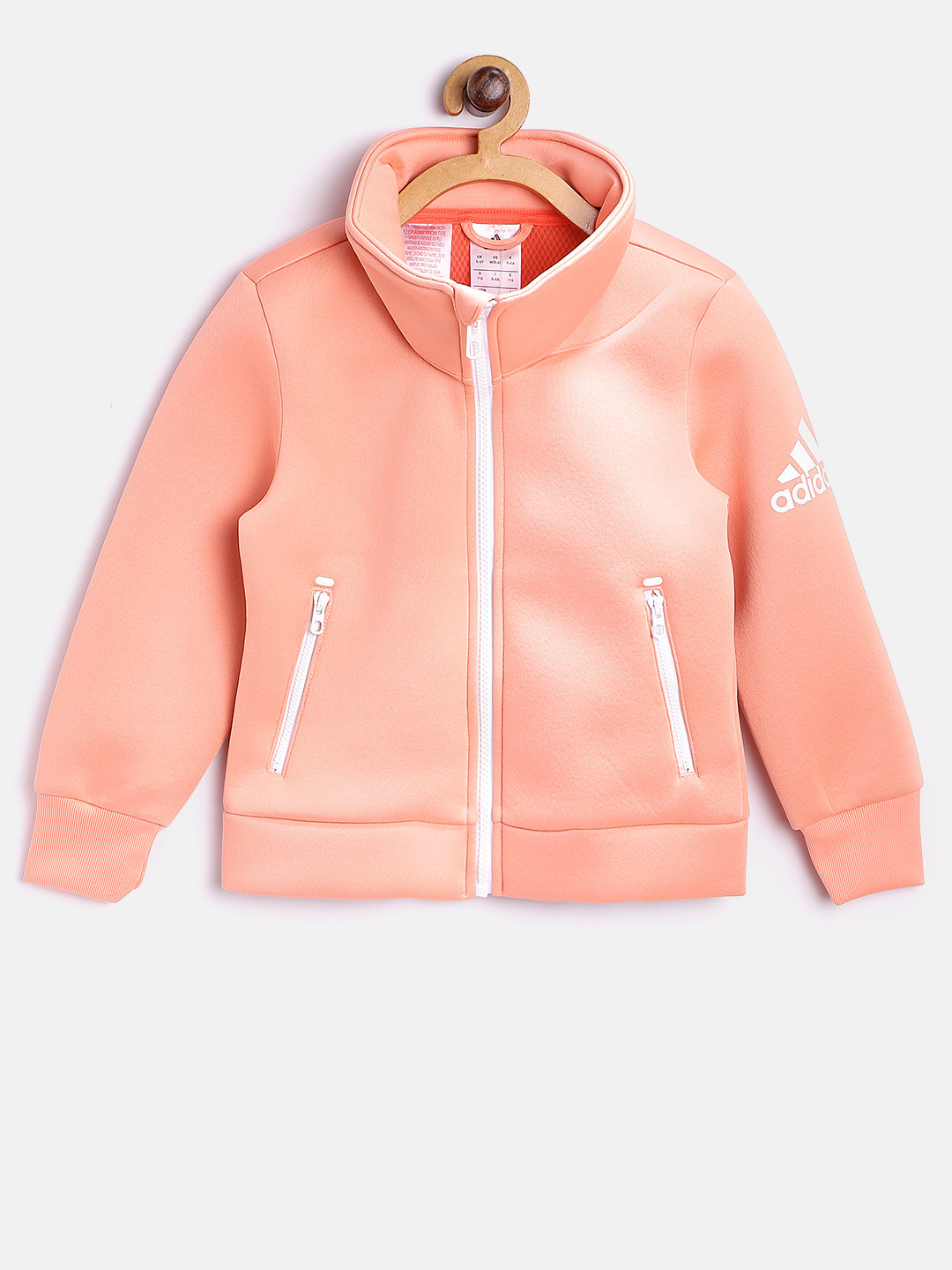 Buy ADIDAS Girls Peach Coloured Solid LR TR Sporty Jacket - Jackets for ...