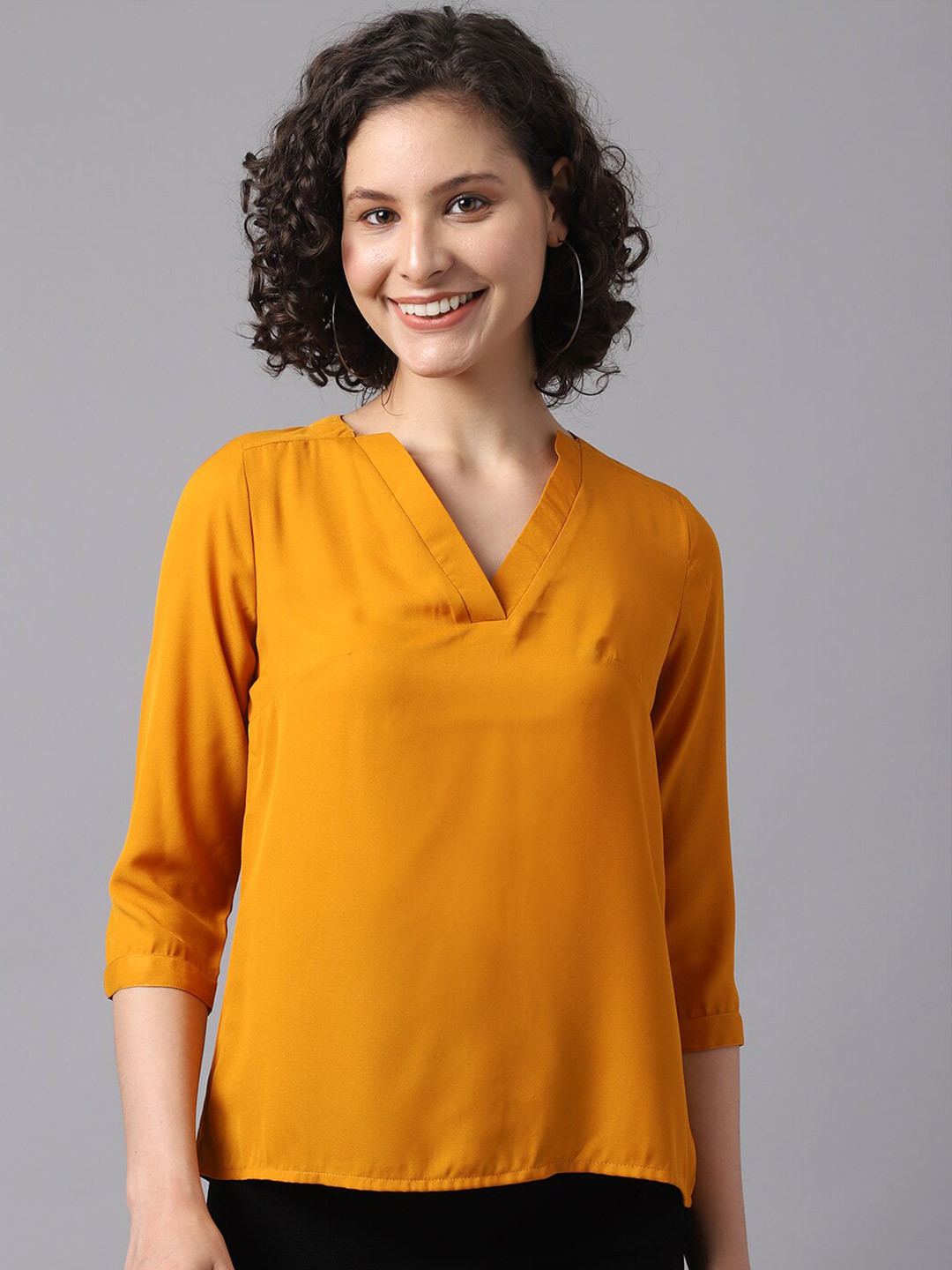 Buy La Zoire Mustard Yellow Mandarin Collar Georgette Top - Tops for ...