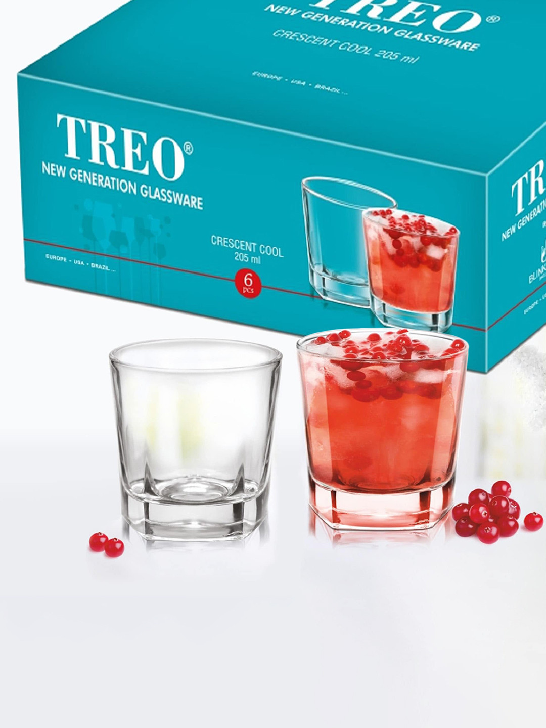 Buy Treo Set Of 6 Transparent Crescent Cool Glass 205 Ml Each - Bar ...