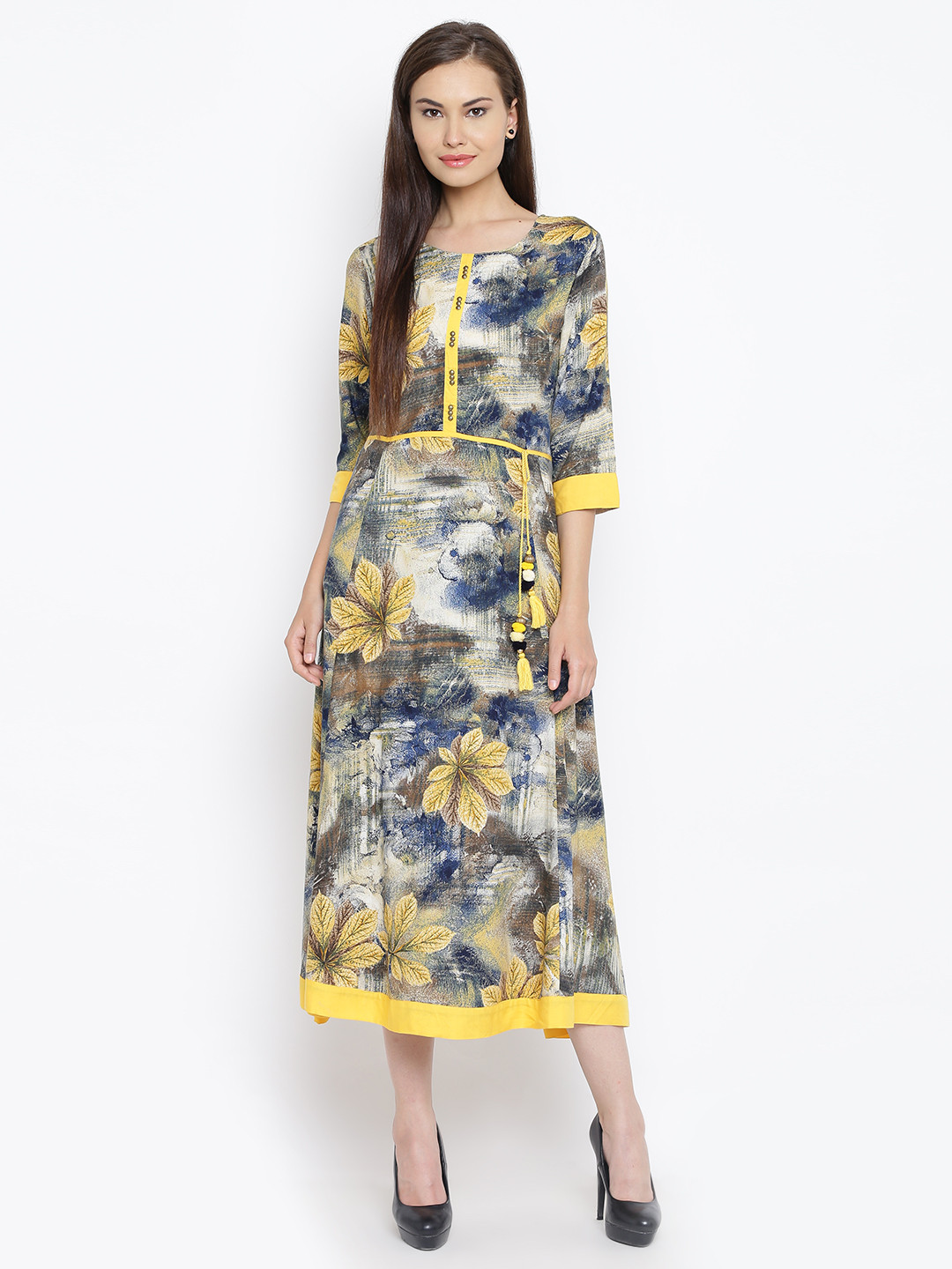 Buy Shree Women Yellow Floral Print Maxi Dress - Dresses for Women ...