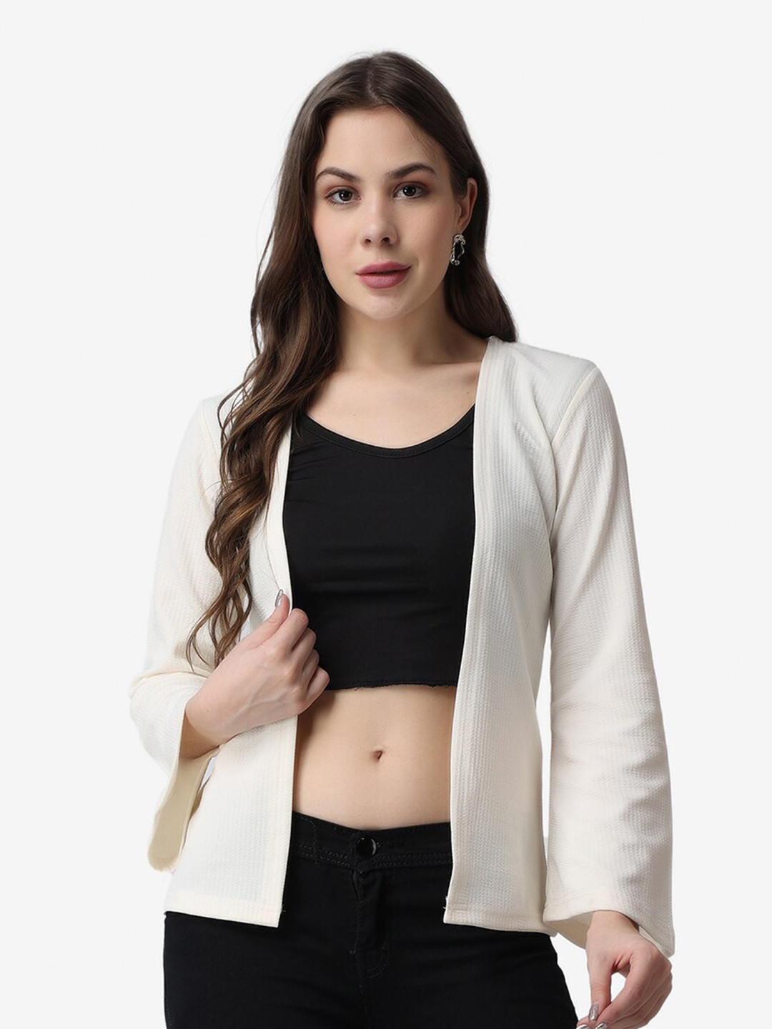 Buy Popwings Women Off White Front Open Shrug - Shrug for Women ...