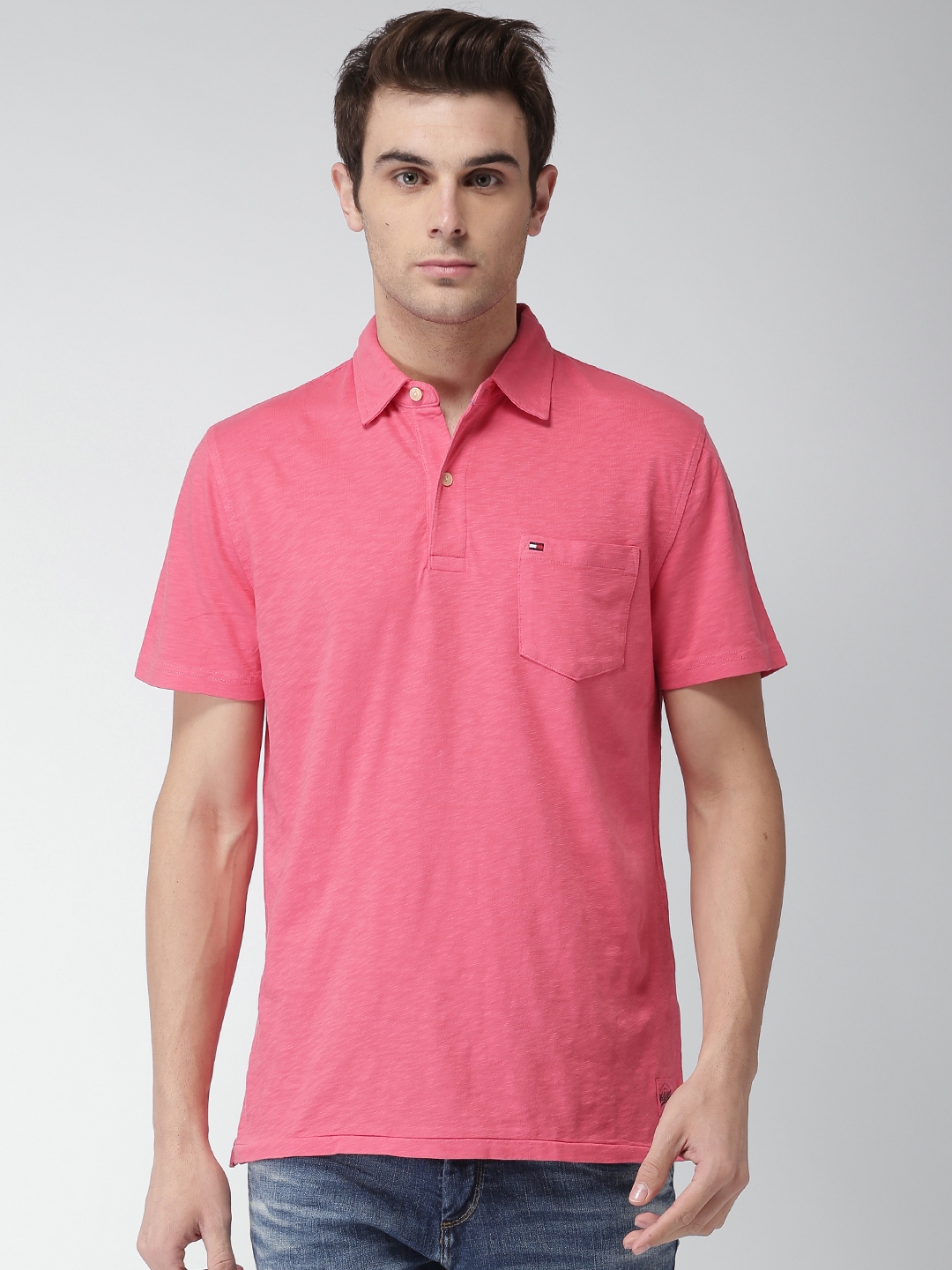 Buy Tommy Hilfiger Men Pink Solid Custom Fit Polo Collar T Shirt