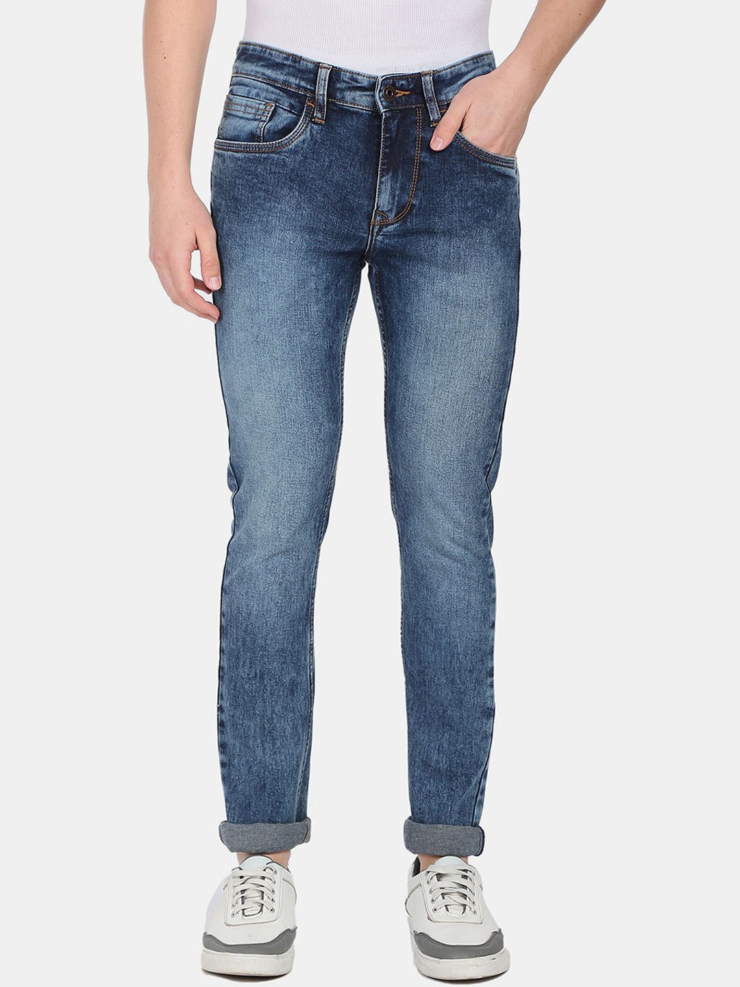 Buy AD By Arvind Men Blue Skinny Fit Mid Rise Heavy Fade Jeans - Jeans ...