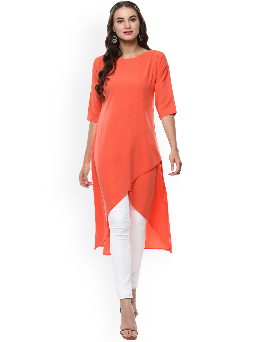 Buy Janasya Women Pink Solid Layered A Line Kurta - Kurtas for Women ...