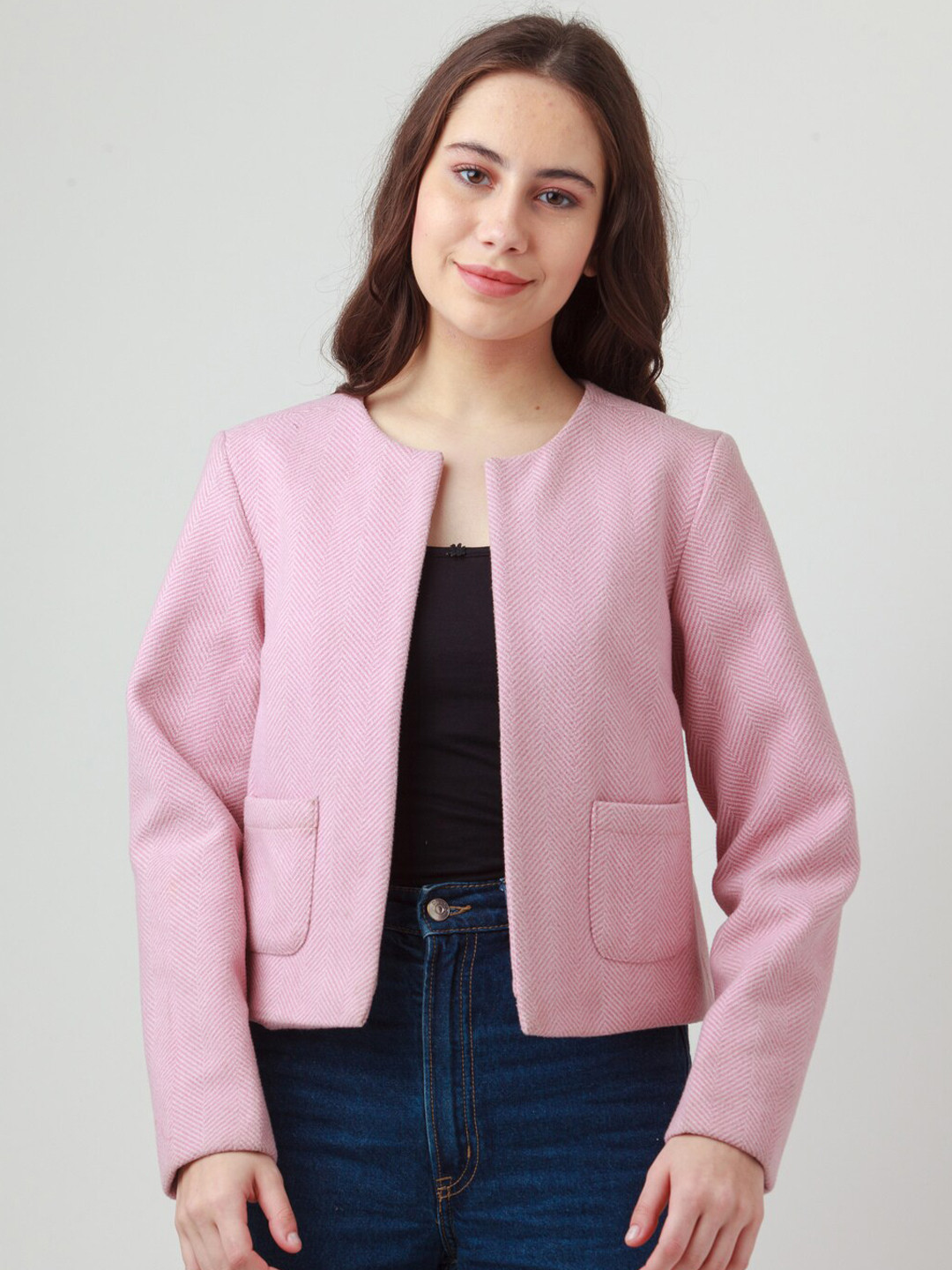 Buy Zink London Women Pink Open Front Jacket - Jackets for Women ...
