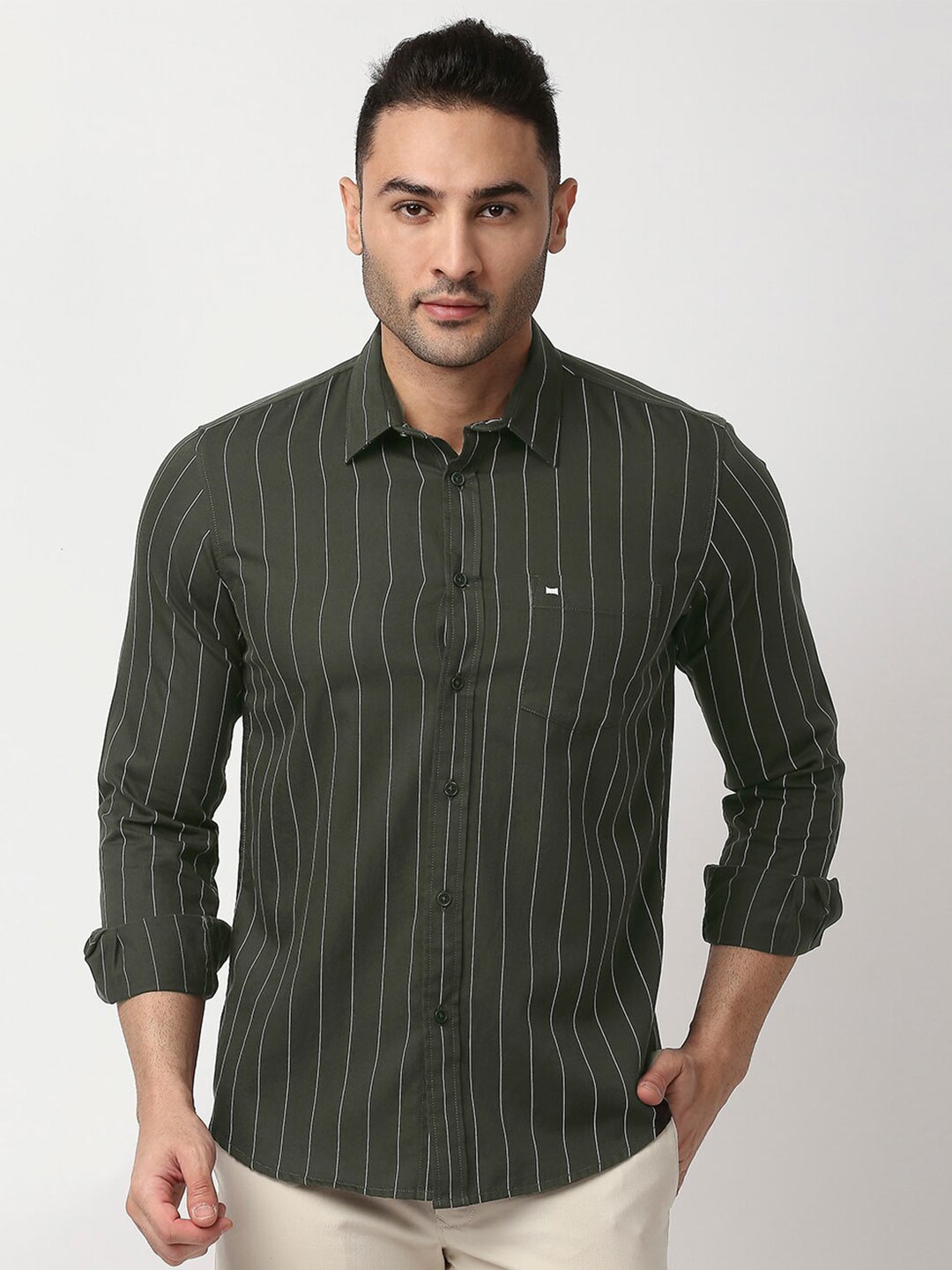 Buy Basics Men Slim Fit Striped Cotton Casual Shirt - Shirts for Men ...