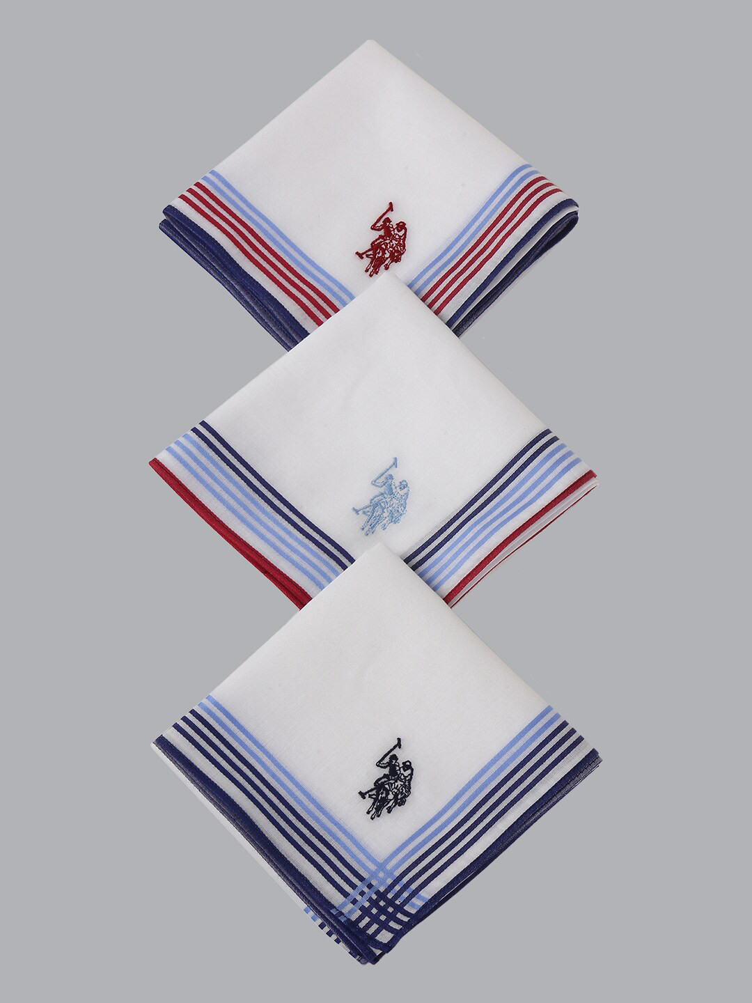 Buy U.S. Polo Assn. Men Pack Of 3 White Solid Pure Cotton Handkerchief ...