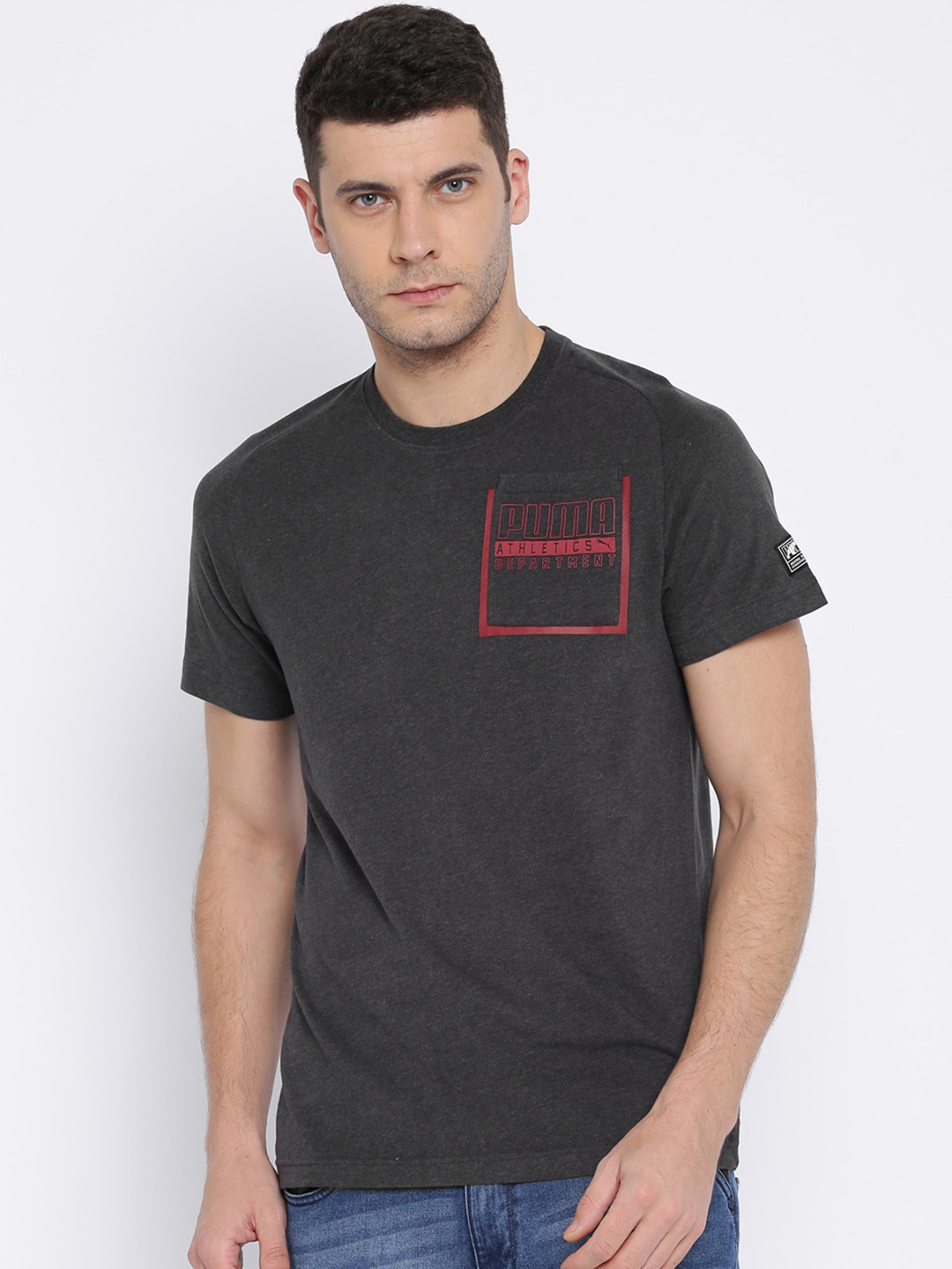 Buy Puma Men Charcoal Solid Round Neck Pure Cotton T Shirt - Tshirts ...