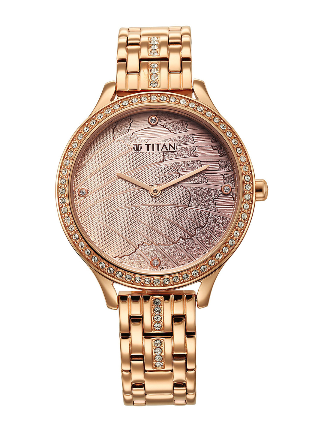 Buy Titan Women Rose Gold Toned Brass Embellished Dial & Gold Toned ...