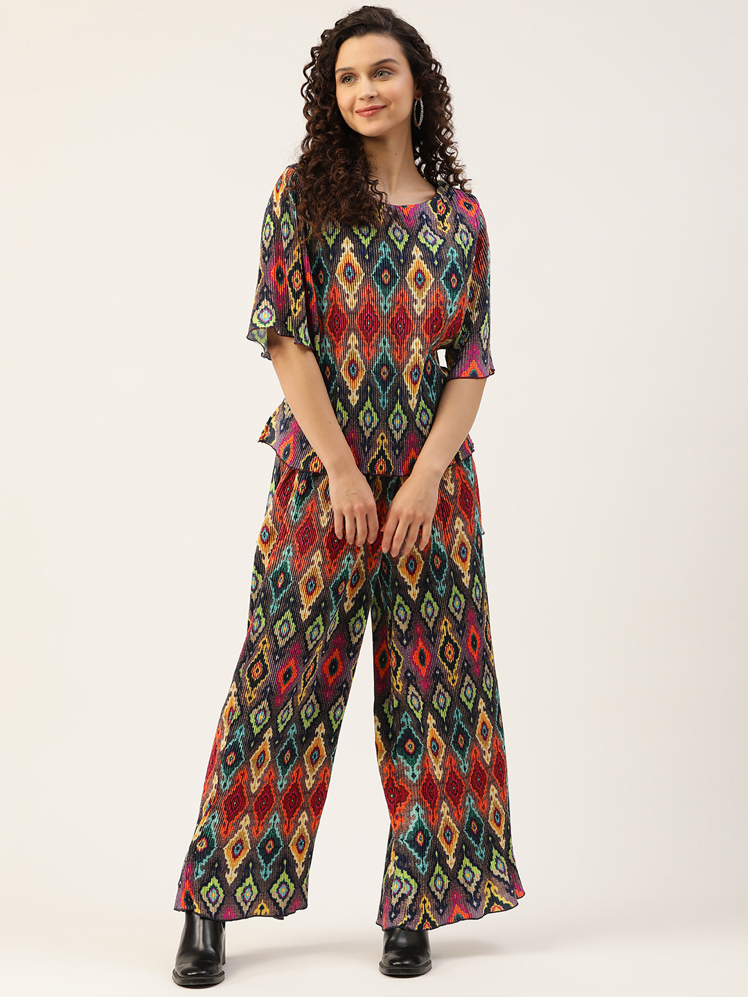 Buy MISRI Women Multicoloured Printed Belted Top With Palazzos - Co ...
