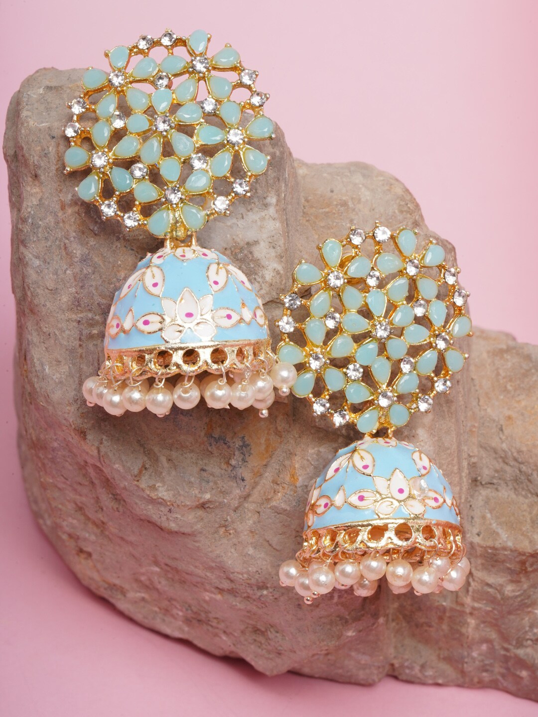 Buy DIVA WALK Turquoise Blue & White Gold Plated Dome Shaped Jhumkas ... Buy DIVA WALK Turquoise Blue & White Gold Plated Dome Shaped Jhumkas ...