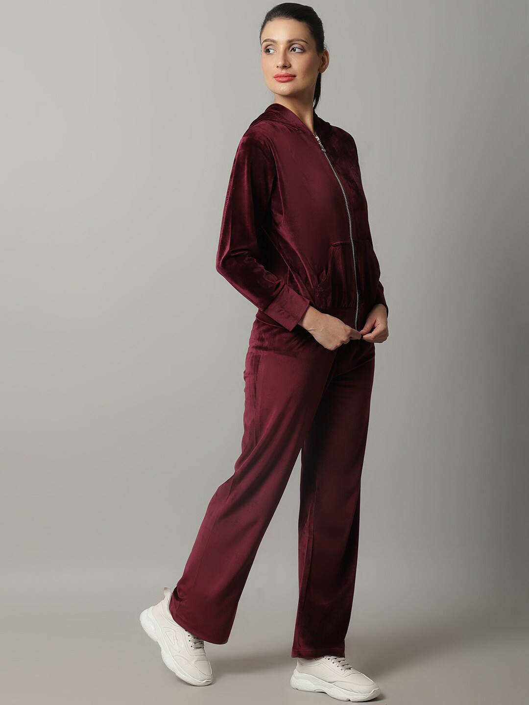 Buy MARC LOUIS Women Burgundy Velvet Tracksuit - Tracksuits for Women ...