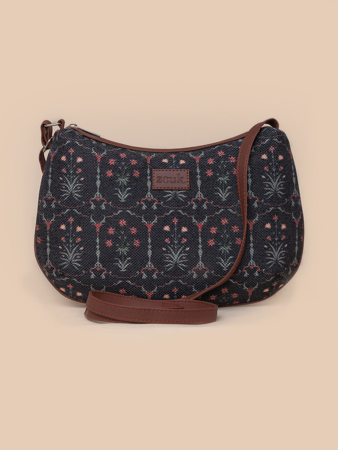Buy ZOUK Black Ethnic Motifs Printed Half Moon Hobo Bag - Handbags for ...