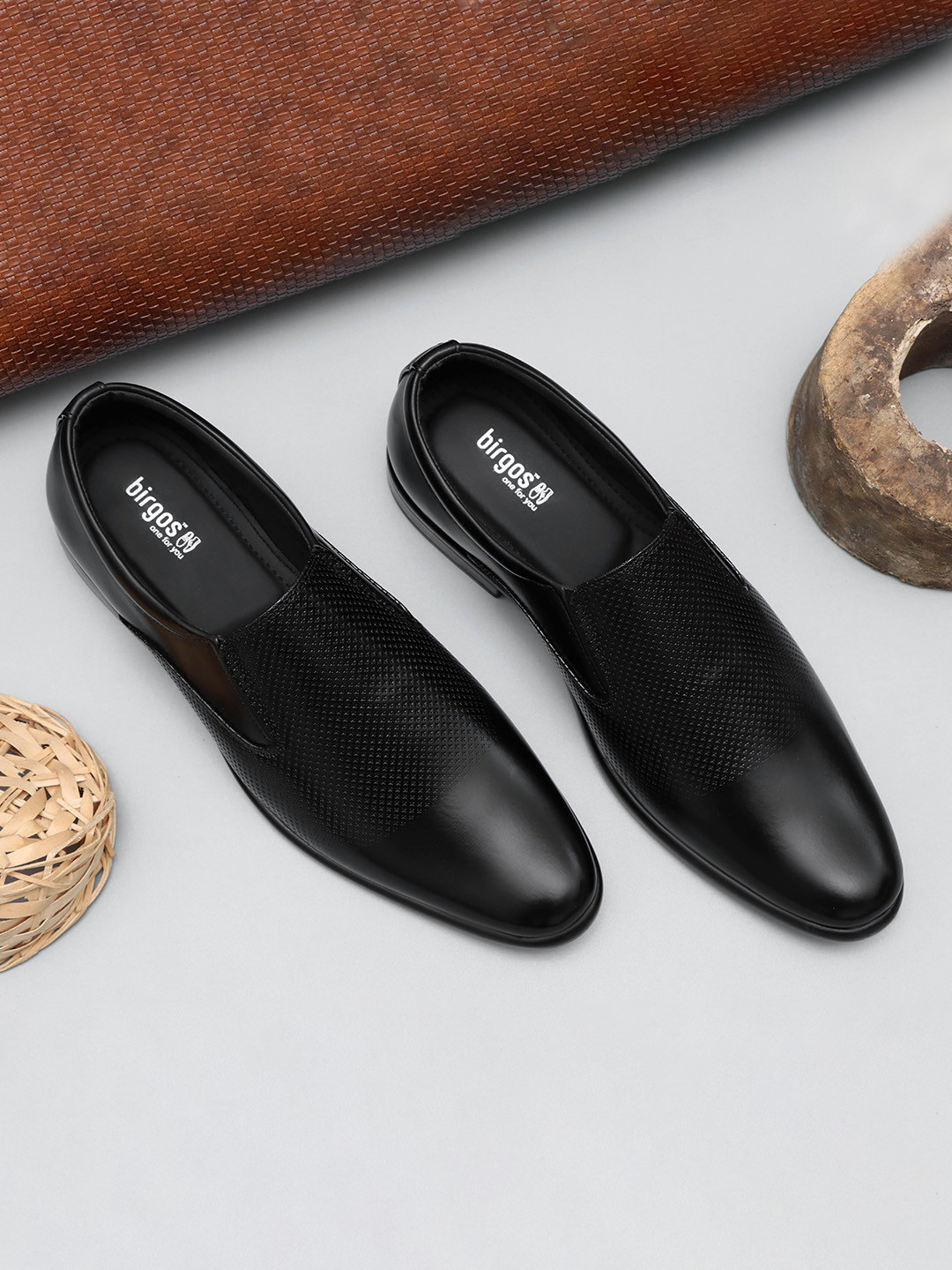 Buy Birgos Men Black Formal Slip On Loafers - Formal Shoes for Men ...