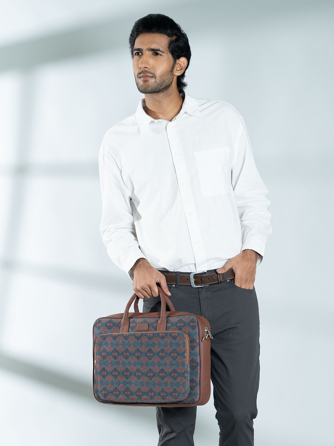 Buy ZOUK Men Navy Blue & Brown Printed Laptop Bag - Laptop Bag for Men ...