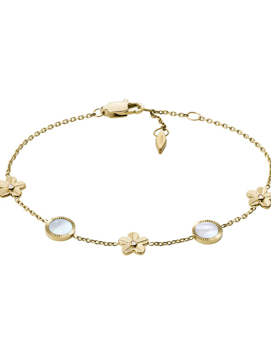 Buy Fossil Val Women Gold Toned & White Cubic Zirconia Link Bracelet ...