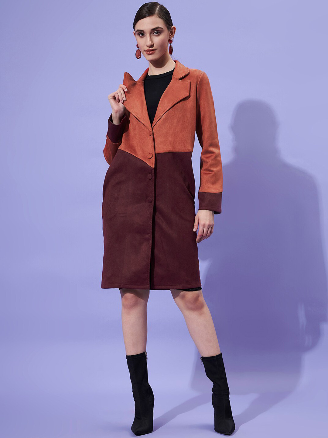 Buy Athena Women Rust & Brown Colourblocked Suede Trench Coat - Coats ...